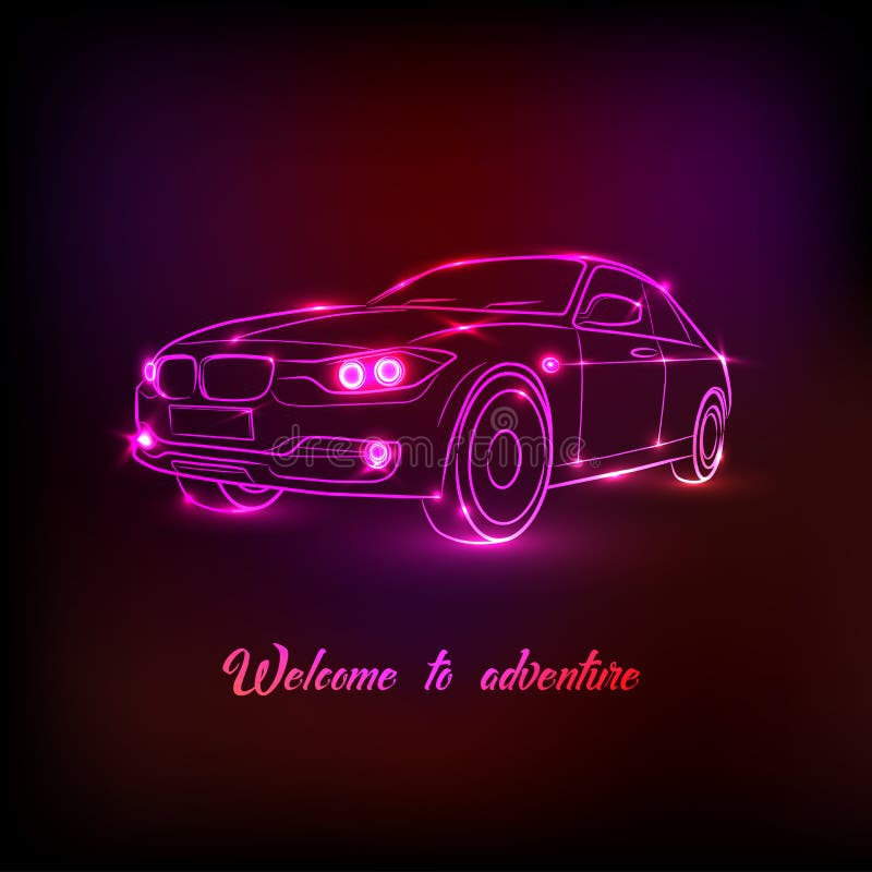 Neon car stock vector. Illustration of design, night - 92363771