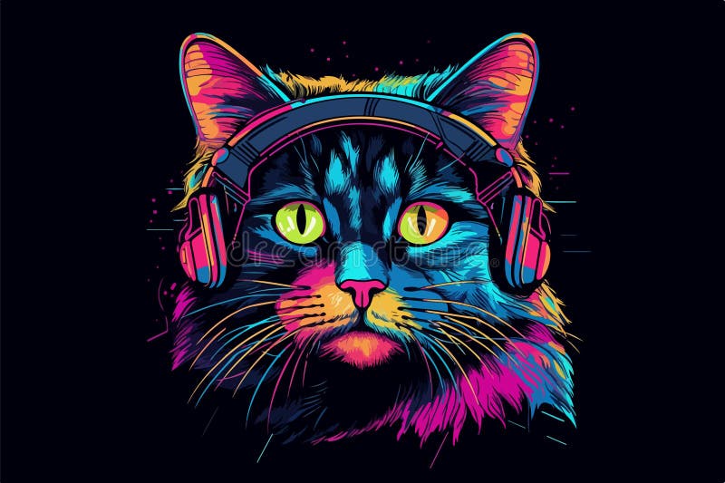 Neon Cat, 80s Style Vector Illustration Stock Vector - Illustration of ...