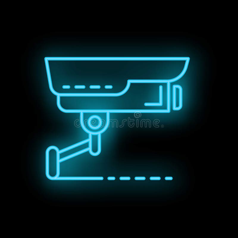 Neon Cctv Camera Icon Glowing on Dark Background Stock Illustration ...