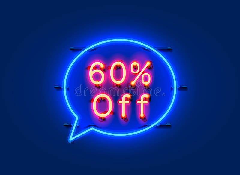 Neon Chat Frame 60 Off Text Banner. Night Sign Board Stock Illustration ...