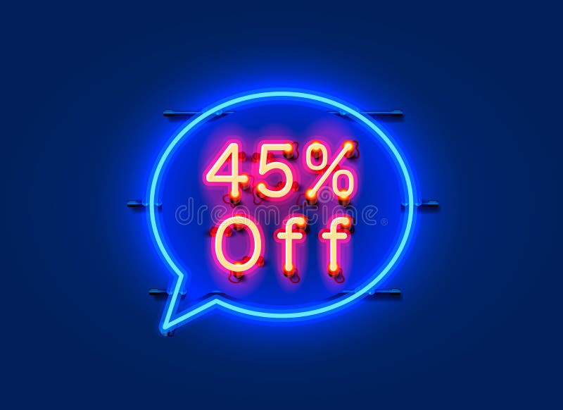 Neon Chat Frame 45 Off Text Banner. Night Sign Board Stock Illustration ...