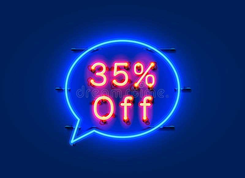 Neon Chat Frame 35 Off Text Banner. Night Sign Board Stock Illustration ...