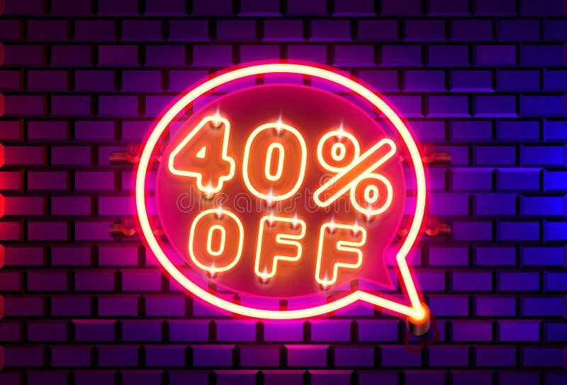 Neon Chat Frame 40 Off Text Banner. Night Sign Board Stock Vector ...