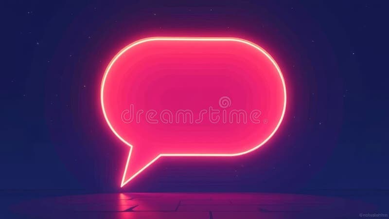 Neon Chat Message Icon on Dark Background Stock Image - Image of ...