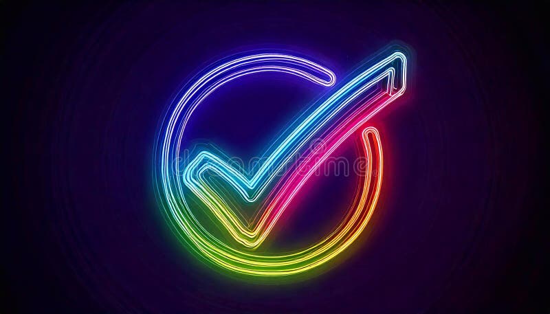 A Neon Check Mark Glows with Bright Colors, Showcasing a Modern and ...