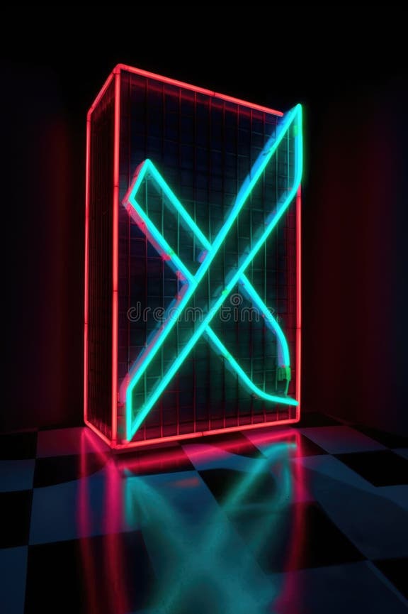 Neon Check Mark Sign Glowing in the Dark Stock Illustration ...