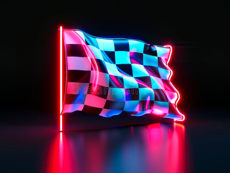 A Neon Checkered Flag on a Black Background Stock Photo - Image of ...