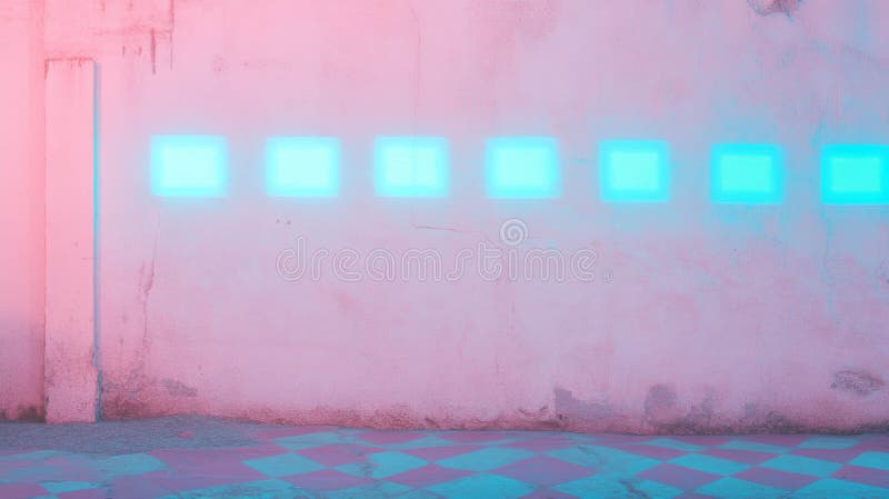 Neon Checkered Pattern on Pink Concrete Wall for Modern Interior Design ...