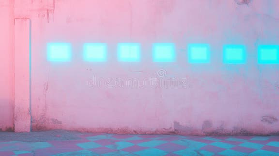 Neon Checkered Pattern on Pink Concrete Wall for Modern Interior Design ...