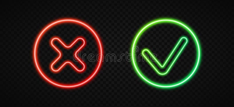 Neon Checkmark and Cross in Circle Stock Vector - Illustration of ...