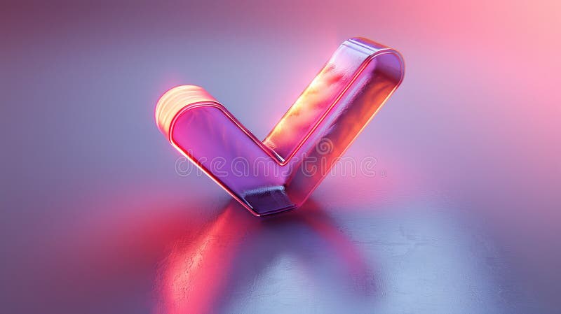 Neon Checkmark Symbol on Reflective Surface, Futuristic Concept Stock ...