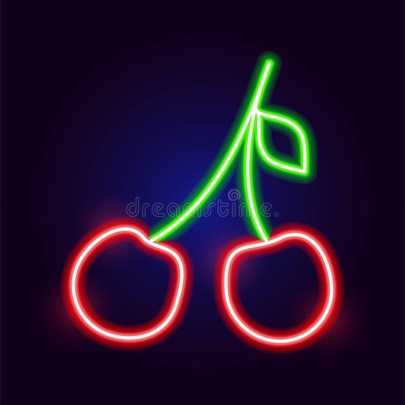 Neon cherry icon stock vector. Illustration of color - 79182068