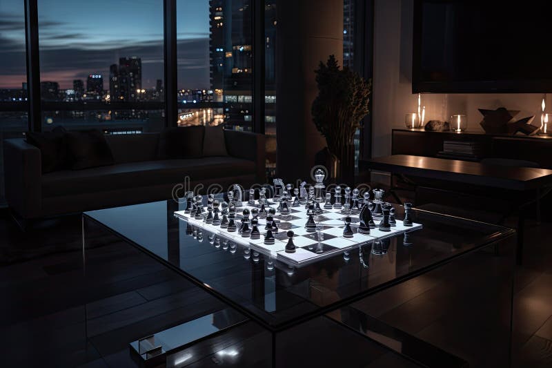 Neon Chess Game, with Pieces in Motion and Sparks Flying Stock ...