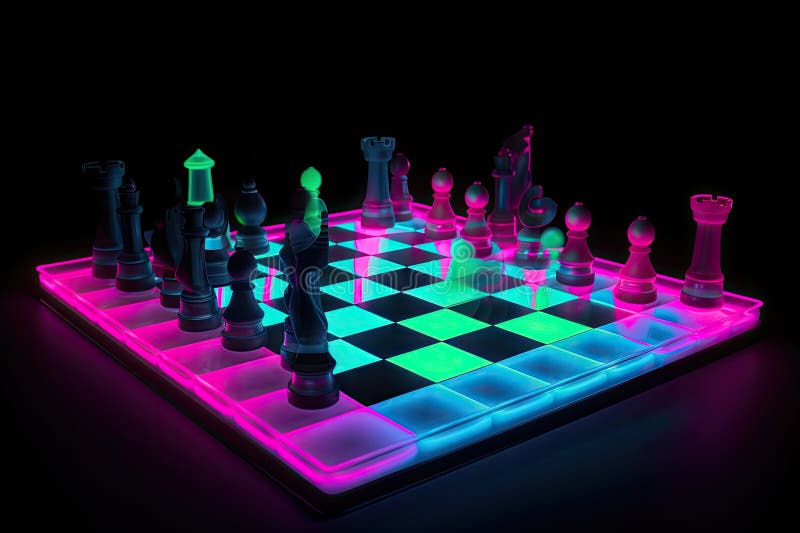 Neon Chess Game, with Pieces in Motion and Sparks Flying Stock ...