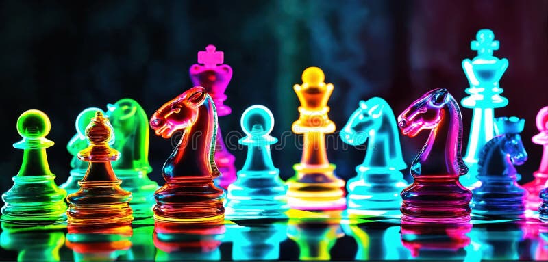 Neon Chess on a Glass Board. Generative AI Stock Photo - Image of ...
