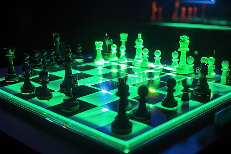 Neon Chess Game, with Pieces in Motion and Sparks Flying Stock ...