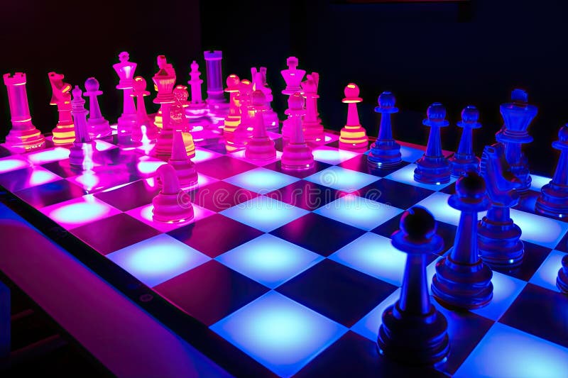 Neon Chess Pieces in Action, with Lightning-fast Moves Stock ...