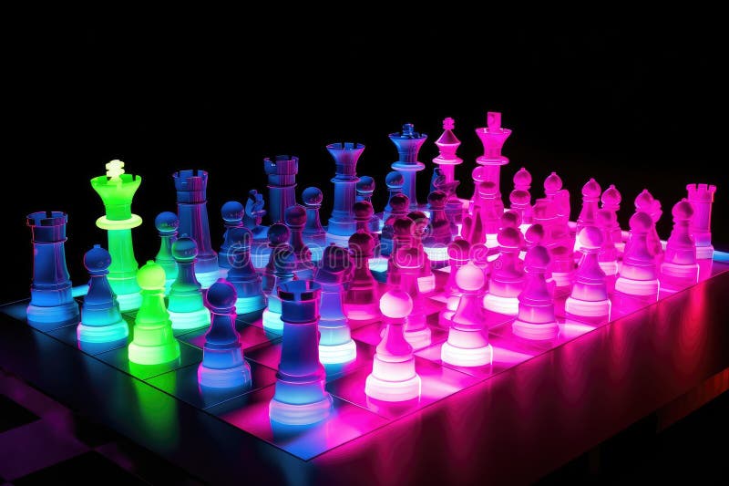Neon Chess Pieces in Action, with Lightning-fast Moves Stock Photo ...