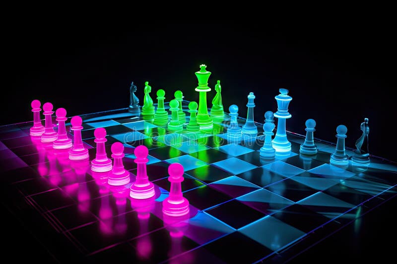 Neon Chess Pieces in Action, with Lightning-fast Moves Stock Image ...