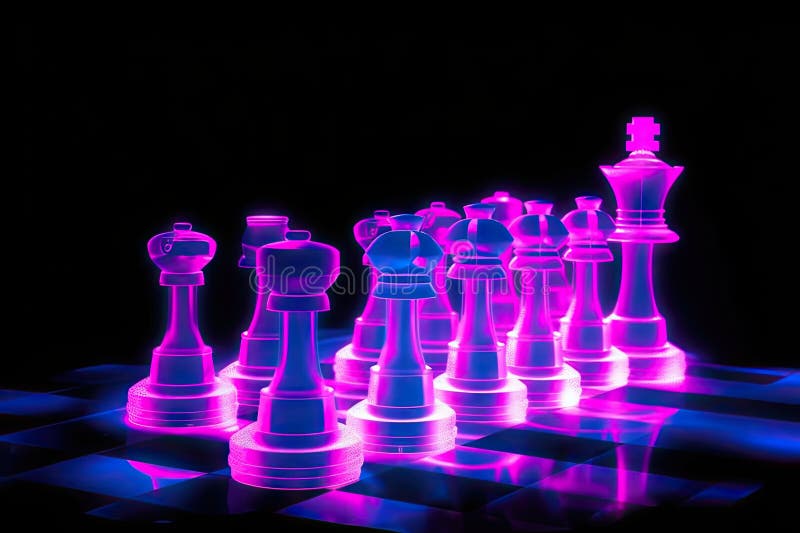 Neon Chess Pieces Set in Motion for Intense Game of Strategy Stock ...
