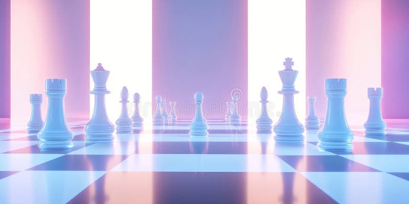 Neon Chessboard Strategy Game Abstract Background Digital Art Stock ...