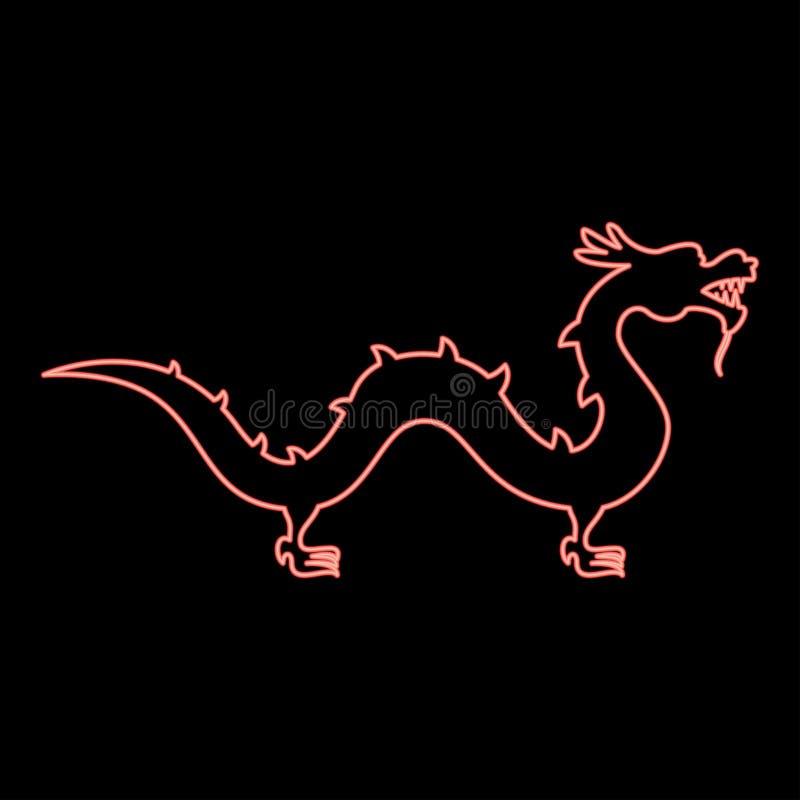 Neon Chinese Dragon Red Color Vector Illustration Image Flat Style ...