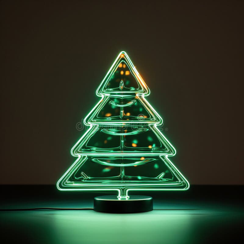 Neon Christmas Tree on Dark Background. 3D Rendering. Generative AI ...
