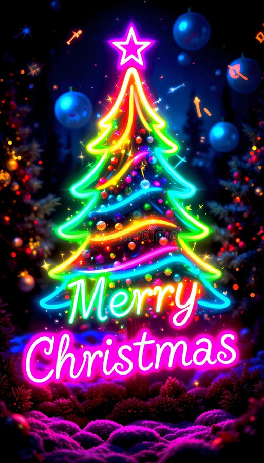 A Neon Christmas Tree Shining in Snowy Splendor Stock Illustration ... A Neon Christmas Tree Shining in Snowy Splendor Stock Illustration ...