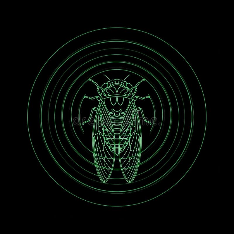 Neon Cicada in Concentric Circles Stock Illustration - Illustration of ...