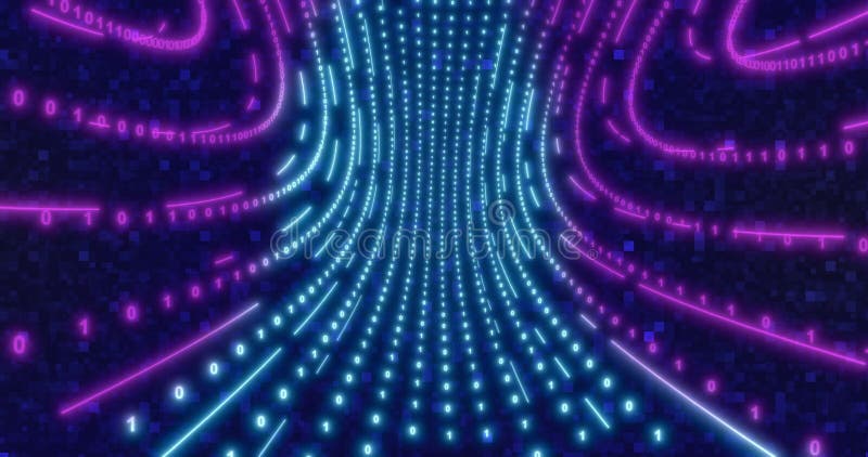 Neon Circle Background with Data Tunnel. Fluorescent Ultraviolet Lights ...