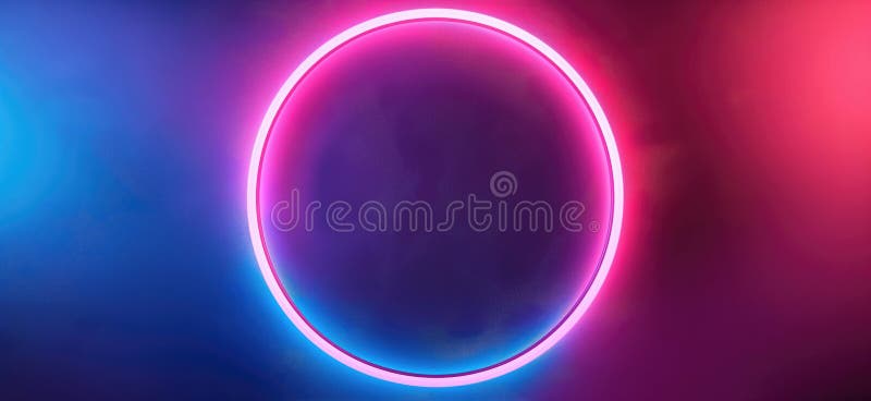 Neon Circle. Blue and Pink Neon Light Round Frame. Glowing Ring with ...