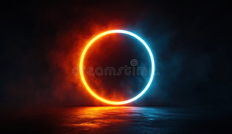 Neon Circle, Contrasting Colors, Smoky Backdrop Stock Illustration ...