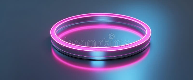 Neon Circle Emitting Pink and Blue Light on a Reflective Surface Stock ...