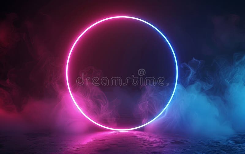 Neon Circle Frame Blue and Pink Light Dance Isolated Black Backdrop ...