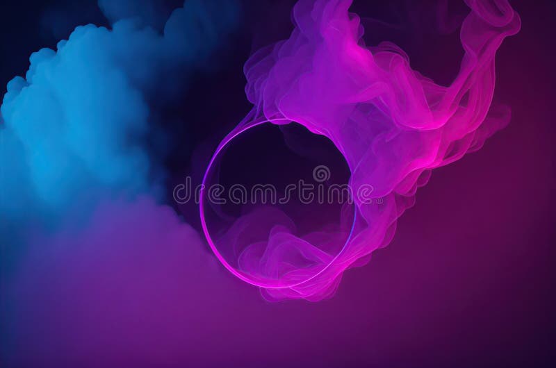 Neon Circle Frame with Smoke Cloud, Glowing Gradient Ring with Colorful ...