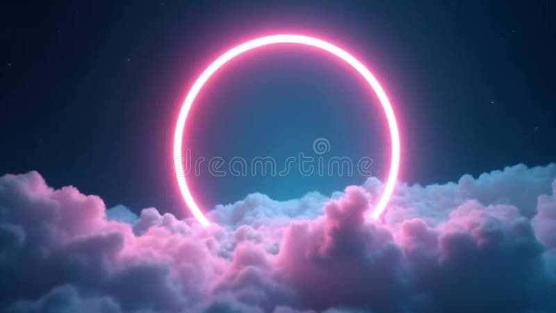 Dreamy Neon Portal Above Clouds: a Glowing Circle Beckons in the Night ...