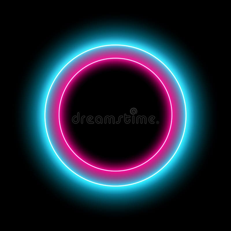 Neon Circle with Dots Light Effect on Black Background. Modern Round ...