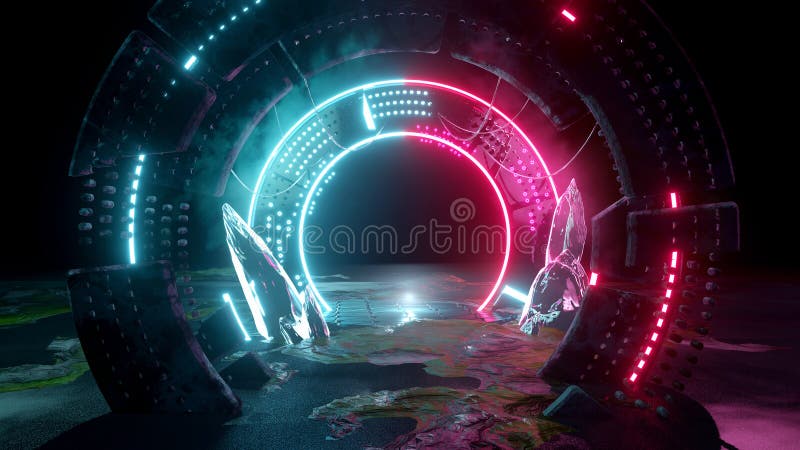 Neon Circle Loop Portal Background Stock Illustration - Illustration of ...