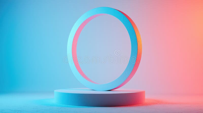 Neon Circle and Platform Abstract 3D Render Stock Illustration ...
