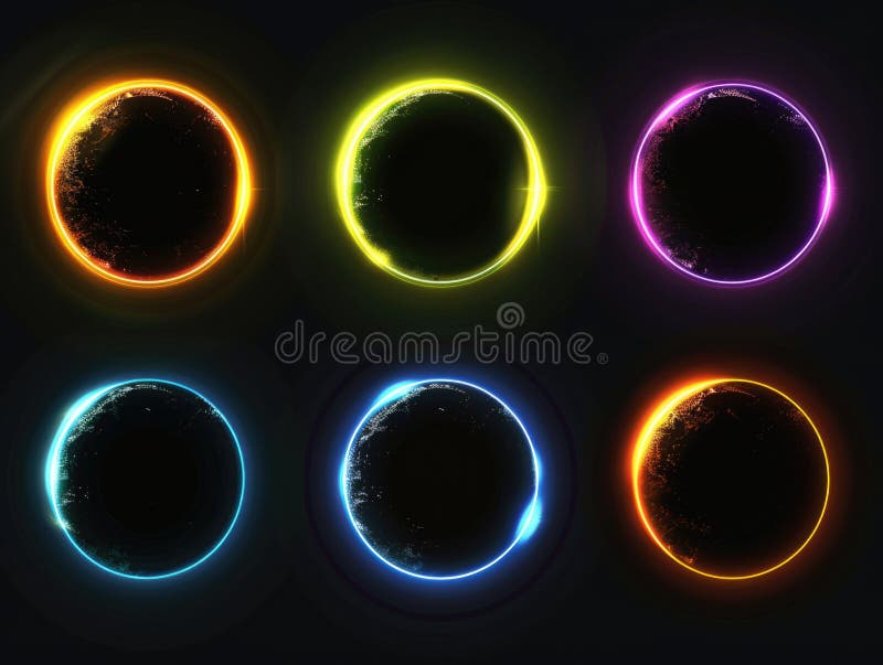 Neon Circles Black Background Stock Illustration - Illustration of sign ...