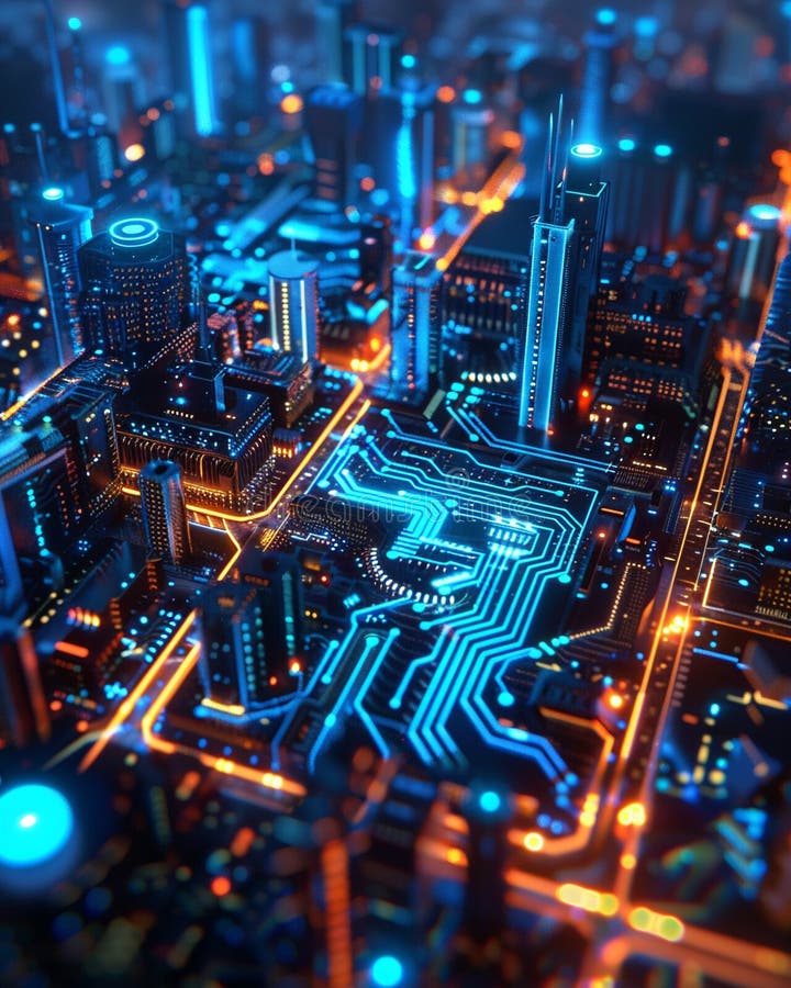 Neon Circuit Board, AI Neural Network, Glowing Blue, High Detail ...