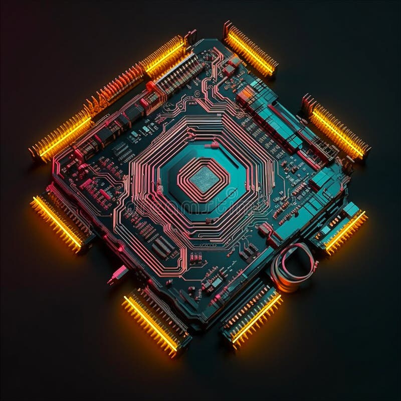 Neon Circuit Board, Artificial Intelligence Concept Background. AI ...