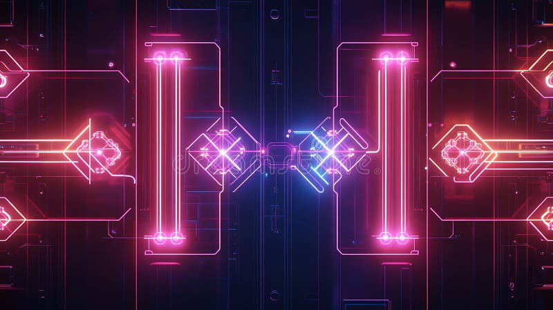 Neon Circuit of Entangled Qubits with Glowing Gate Symbols | Abstract ...
