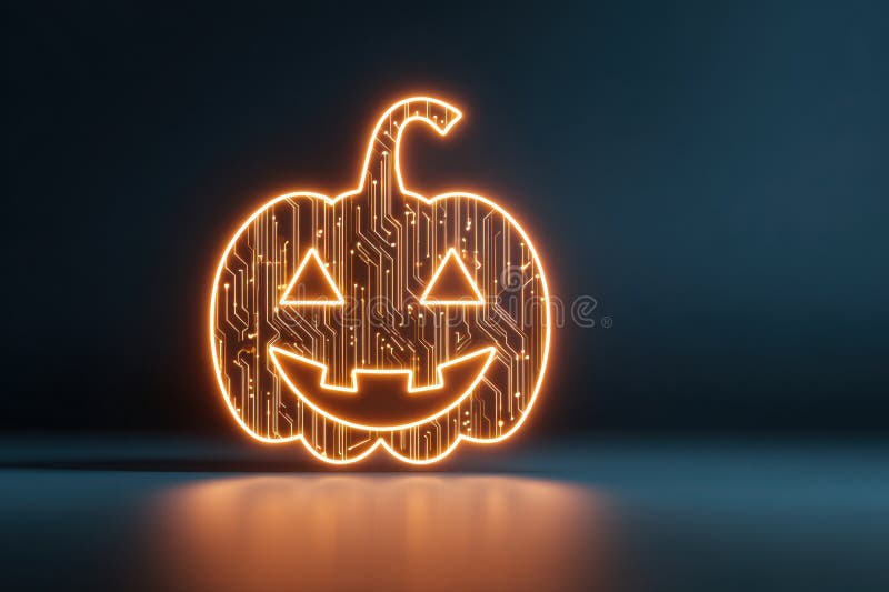Neon Circuit Pumpkin: Futuristic Halloween Tech Glow on Dark Background ...