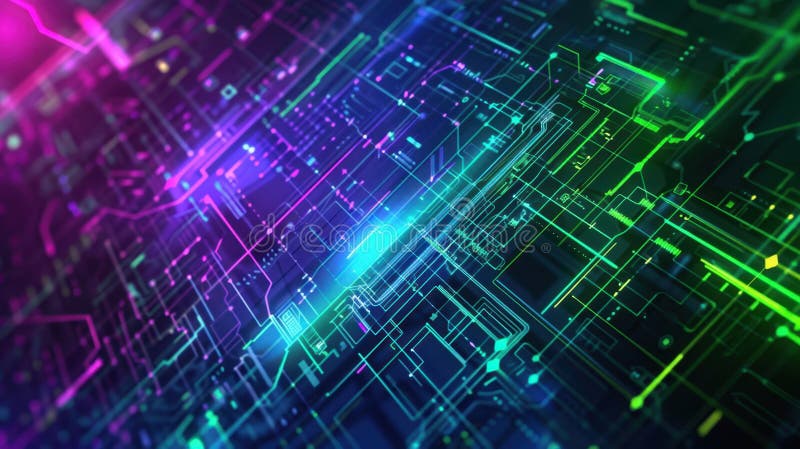 Neon Circuitry City in Twilight AI Generative Stock Photo - Image of ...