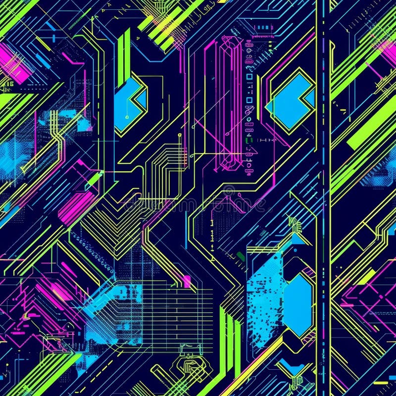 Neon Circuitry City in Twilight AI Generative Stock Photo - Image of ...