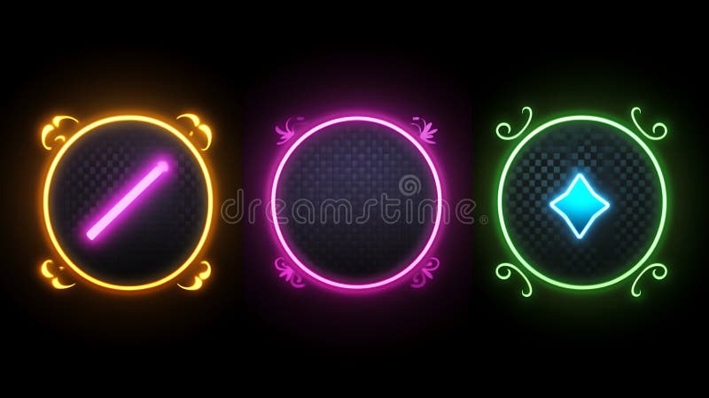 Neon Circular Frames with Symbolic Designs Stock Photo - Image of ...