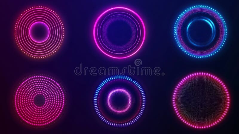 Neon Circular Light Effects with Halftone Patterns for Modern ...