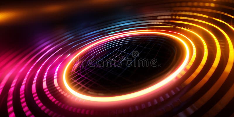 Neon Circular Light Rings, Futuristic Abstract Background, Tech ...