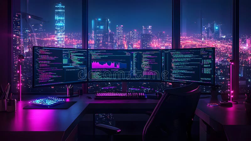 Modern Desktop Workstation Neon Lights Software Interface Stock Photos - Free & Royalty-Free ...